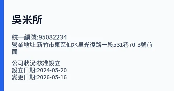 吳米所的照片-統編 95082234(新竹市) 公司登記資料與營業項目詳細圖表