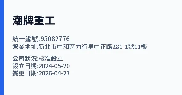 潮牌重工的照片-統編 95082776(新北市) 公司登記資料與營業項目詳細圖表