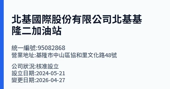 北基國際股份有限公司北基基隆二加油站的照片-統編 95082868(基隆市) 公司登記資料與營業項目詳細圖表