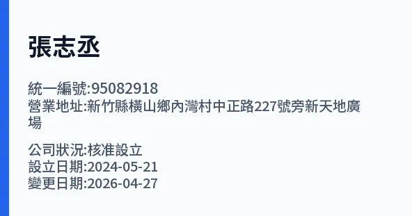 張志丞的照片-統編 95082918(新竹縣) 公司登記資料與營業項目詳細圖表
