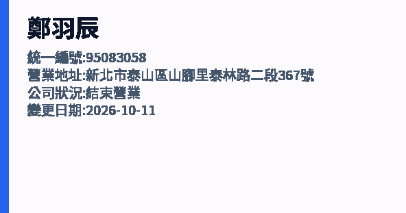 鄭羽辰的照片-統編 95083058(新北市) 公司登記資料與營業項目詳細圖表