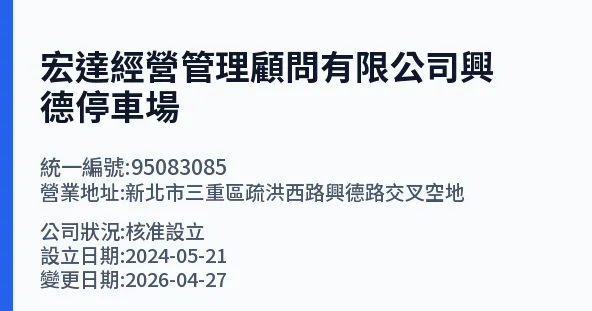 宏達經營管理顧問有限公司興德停車場的照片-統編 95083085(新北市) 公司登記資料與營業項目詳細圖表