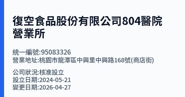 復空食品股份有限公司804醫院營業所的照片-統編 95083326(桃園市) 公司登記資料與營業項目詳細圖表