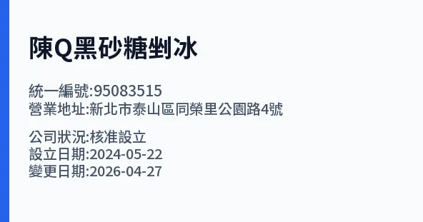 陳Q黑砂糖剉冰的照片-統編 95083515(新北市) 公司登記資料與營業項目詳細圖表