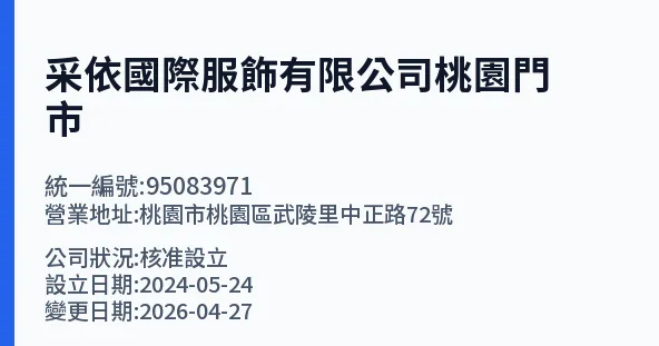 采依國際服飾有限公司桃園門市的照片-統編 95083971(桃園市) 公司登記資料與營業項目詳細圖表