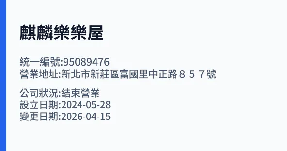 麒麟樂樂屋的照片-統編 95089476(新北市) 公司登記資料與營業項目詳細圖表