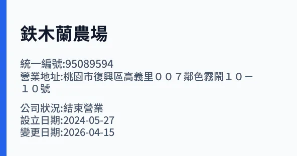 鉄木蘭農場的照片-統編 95089594(桃園市) 公司登記資料與營業項目詳細圖表