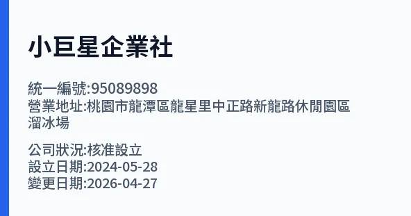 小巨星企業社的照片-統編 95089898(桃園市) 公司登記資料與營業項目詳細圖表