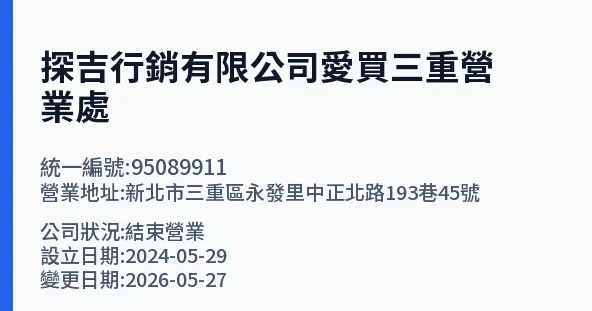 探吉行銷有限公司愛買三重營業處的照片-統編 95089911(新北市) 公司登記資料與營業項目詳細圖表