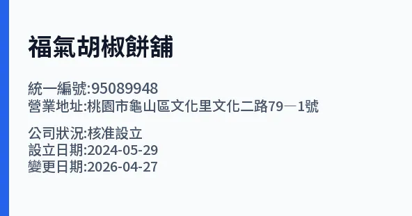 福氣胡椒餅舖的照片-統編 95089948(桃園市) 公司登記資料與營業項目詳細圖表