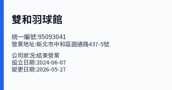 雙和羽球館的照片-統編 95093041(新北市) 公司登記資料與營業項目詳細圖表