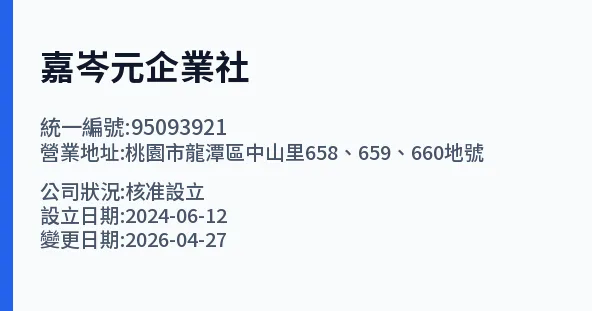嘉岑元企業社的照片-統編 95093921(桃園市) 公司登記資料與營業項目詳細圖表