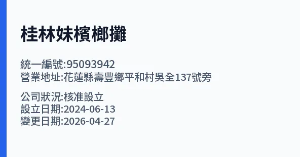 桂林妹檳榔攤的照片-統編 95093942(花蓮縣) 公司登記資料與營業項目詳細圖表