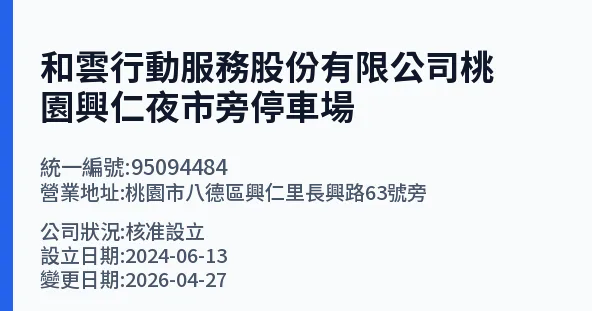 和雲行動服務股份有限公司桃園興仁夜市旁停車場的照片-統編 95094484(桃園市) 公司登記資料與營業項目詳細圖表