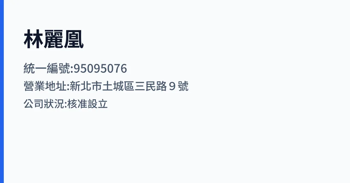 林麗凰 - 統編 95095076(新北市) 公司登記資料與營業項目詳細圖表