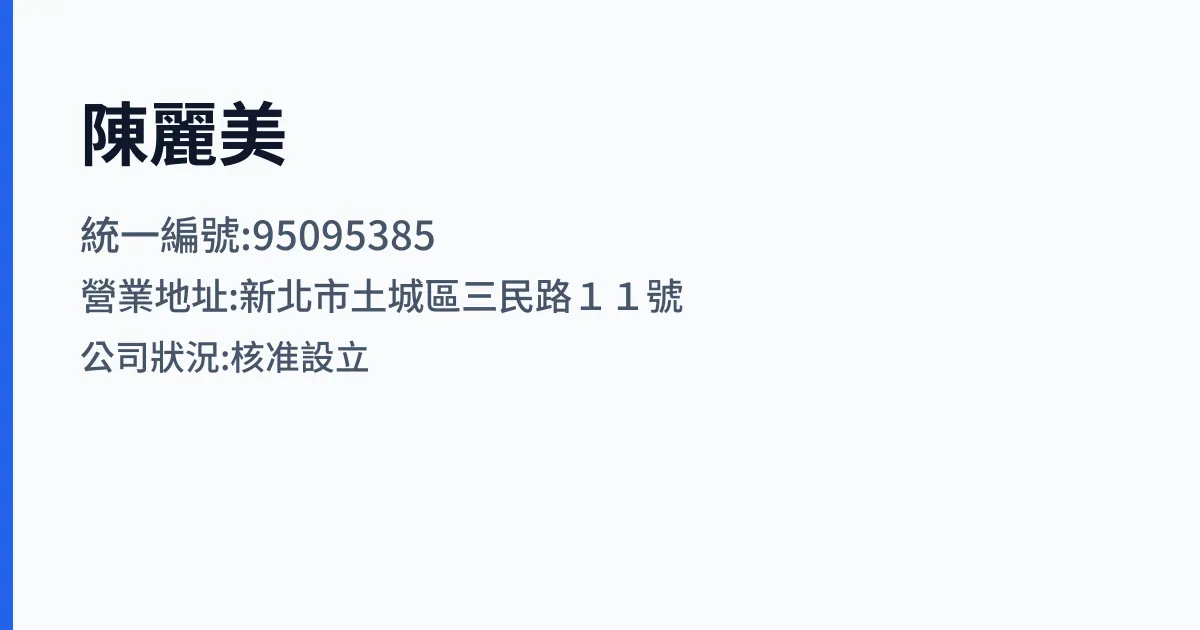 陳麗美 - 統編 95095385(新北市) 公司登記資料與營業項目詳細圖表