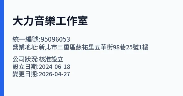 大力音樂工作室的照片-統編 95096053(新北市) 公司登記資料與營業項目詳細圖表