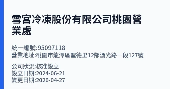 雪宮冷凍股份有限公司桃園營業處的照片-統編 95097118(桃園市) 公司登記資料與營業項目詳細圖表