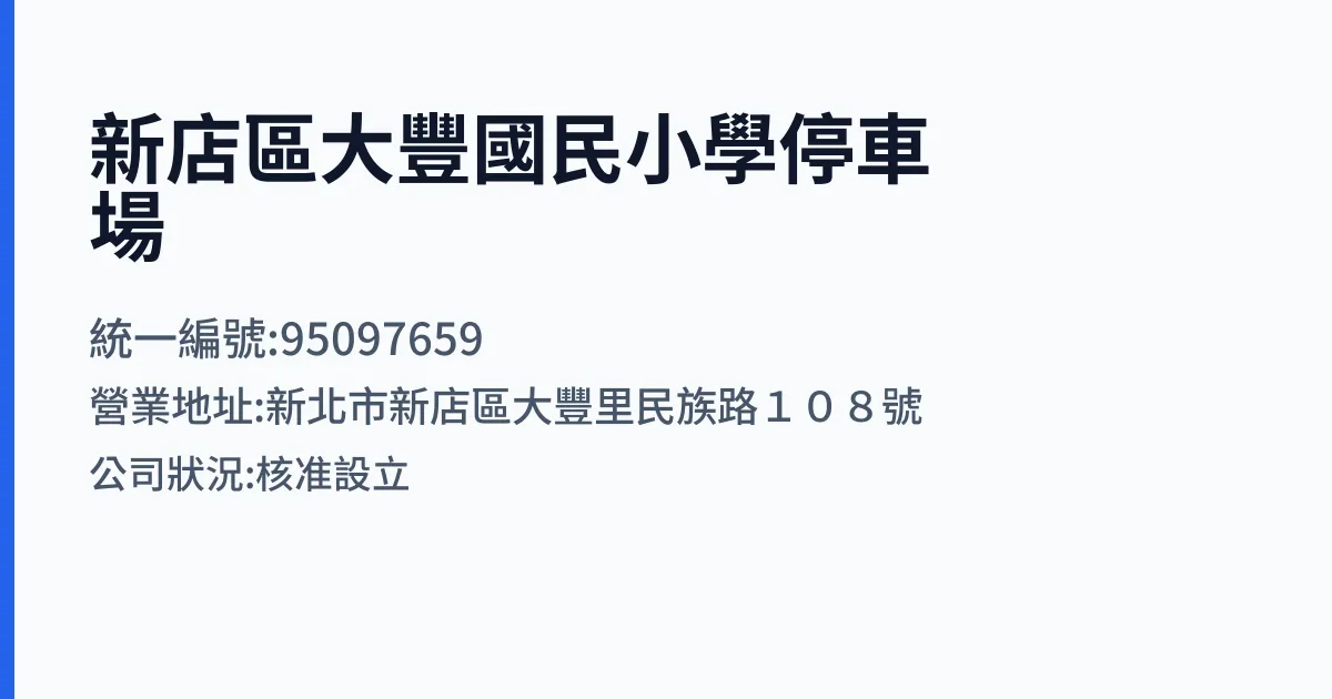 新店區大豐國民小學停車場 - 統編 95097659(新北市) 公司登記資料與營業項目詳細圖表