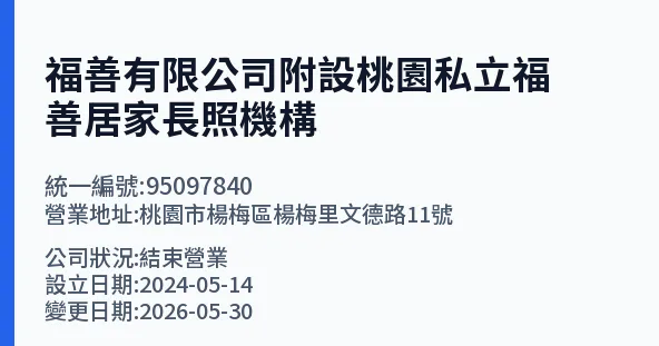 福善有限公司附設桃園私立福善居家長照機構的照片-統編 95097840(桃園市) 公司登記資料與營業項目詳細圖表