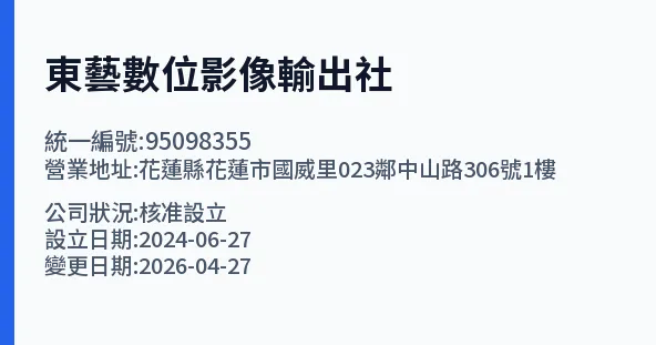 東藝數位影像輸出社的照片-統編 95098355(花蓮縣) 公司登記資料與營業項目詳細圖表