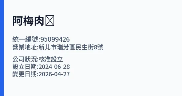 阿梅肉焿的照片-統編 95099426(新北市) 公司登記資料與營業項目詳細圖表