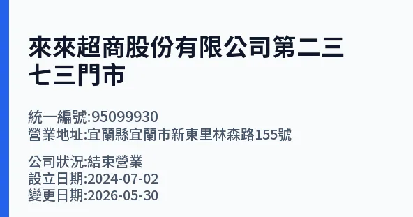 來來超商股份有限公司第二三七三門市的照片-統編 95099930(宜蘭縣) 公司登記資料與營業項目詳細圖表