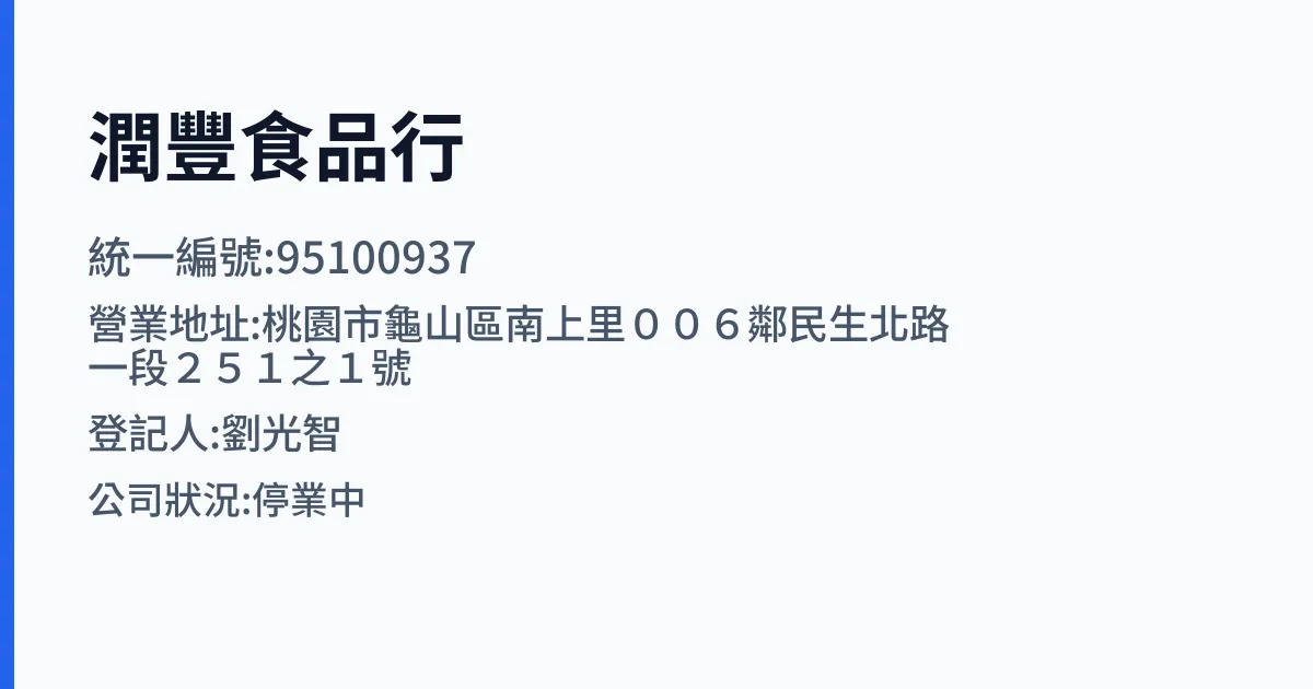 潤豐食品行 - 統編 95100937（桃園市） 公司登記資料與營業項目詳細圖表