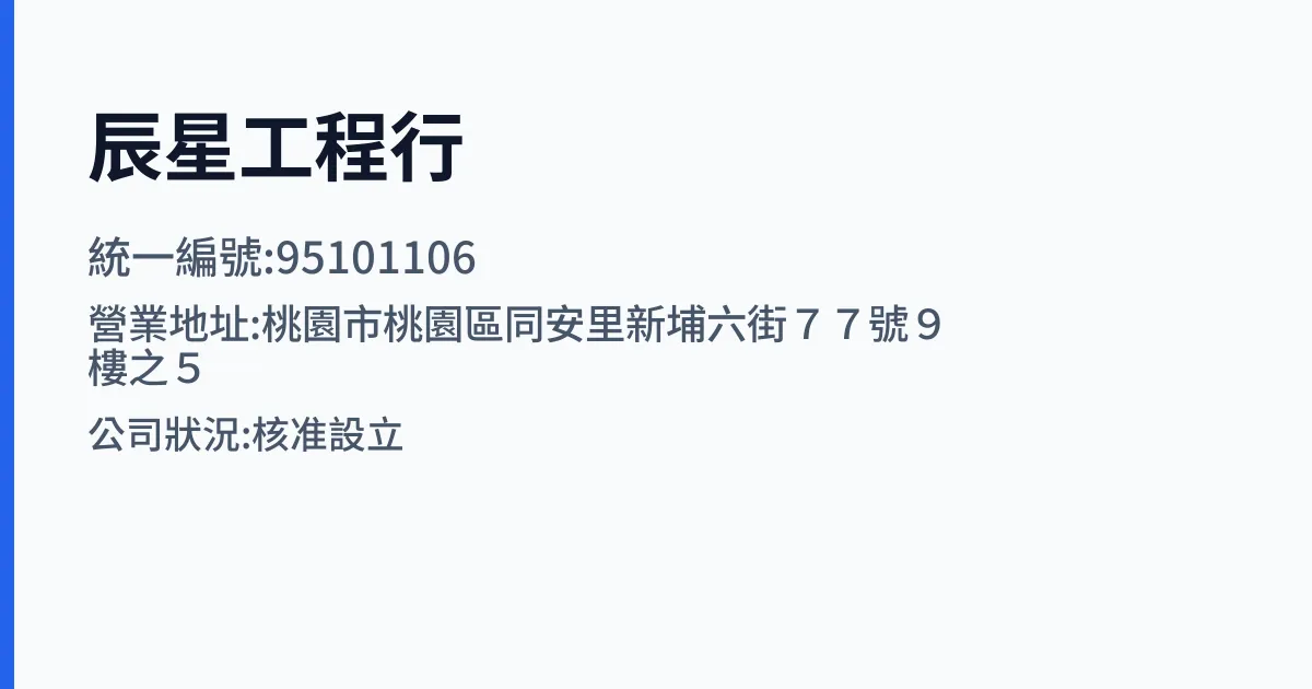 辰星工程行 - 統編 95101106(桃園市) 公司登記資料與營業項目詳細圖表