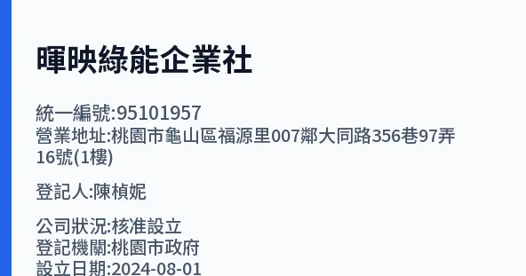 暉映綠能企業社的照片-統編 95101957(桃園市) 公司登記資料與營業項目詳細圖表