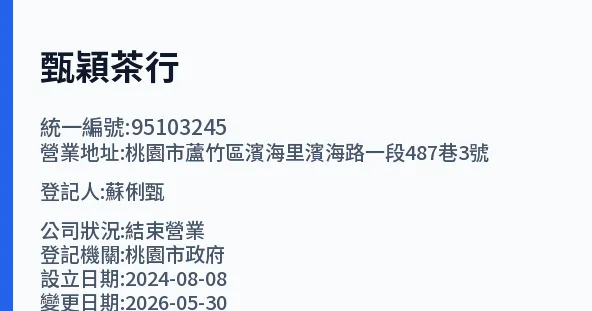 甄穎茶行的照片-統編 95103245(桃園市) 公司登記資料與營業項目詳細圖表