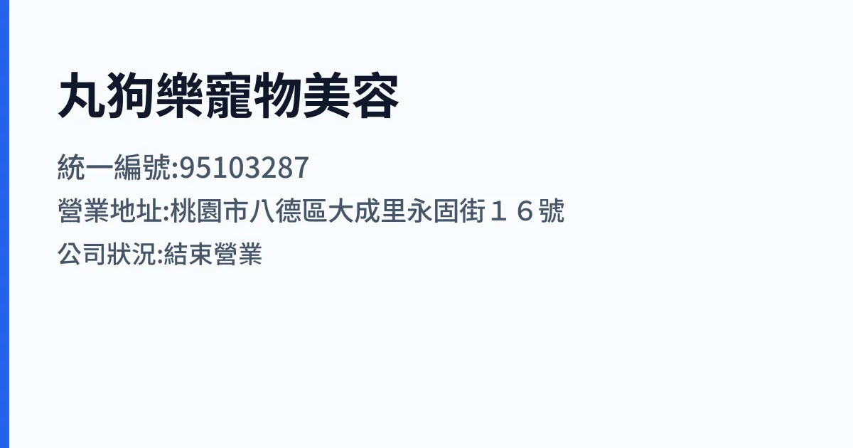 丸狗樂寵物美容 - 統編 95103287（桃園市） 公司登記資料與營業項目詳細圖表