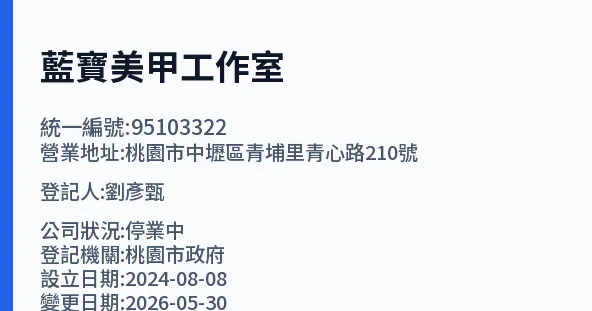 藍寶美甲工作室的照片-統編 95103322(桃園市) 公司登記資料與營業項目詳細圖表