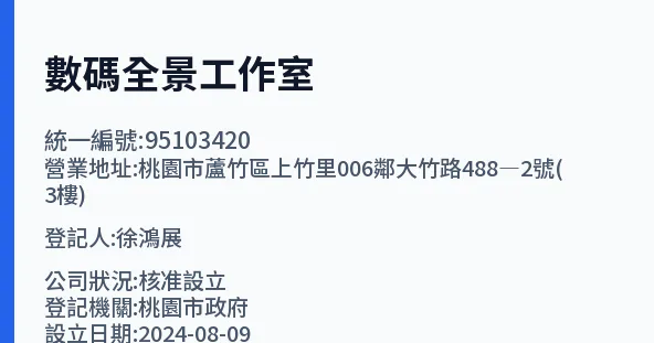 數碼全景工作室的照片-統編 95103420(桃園市) 公司登記資料與營業項目詳細圖表
