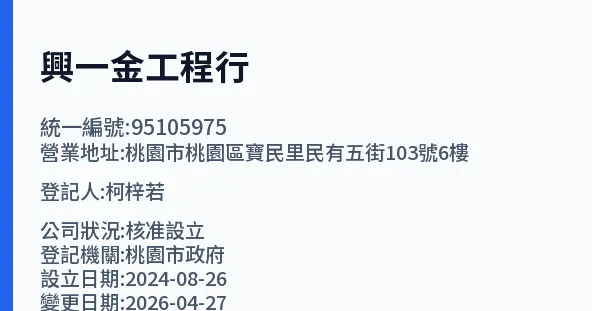 興一金工程行的照片-統編 95105975(桃園市) 公司登記資料與營業項目詳細圖表