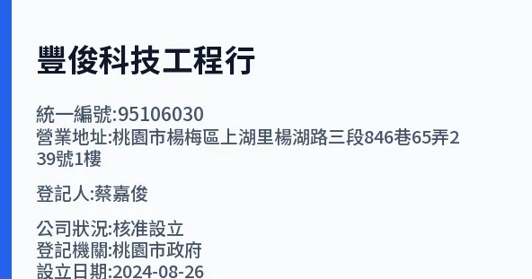 豐俊科技工程行的照片-統編 95106030(桃園市) 公司登記資料與營業項目詳細圖表