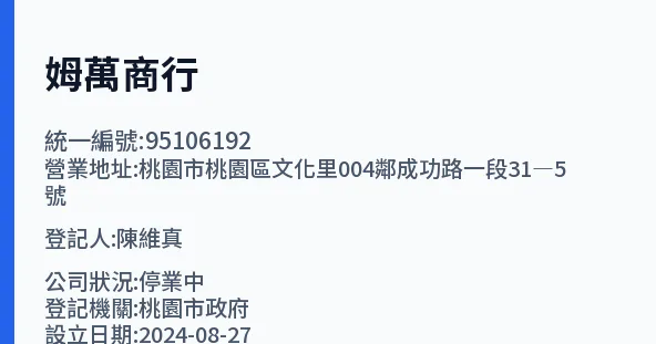 姆萬商行的照片-統編 95106192(桃園市) 公司登記資料與營業項目詳細圖表