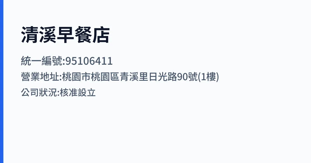清溪早餐店 - 統編 95106411（桃園市） 公司登記資料與營業項目詳細圖表
