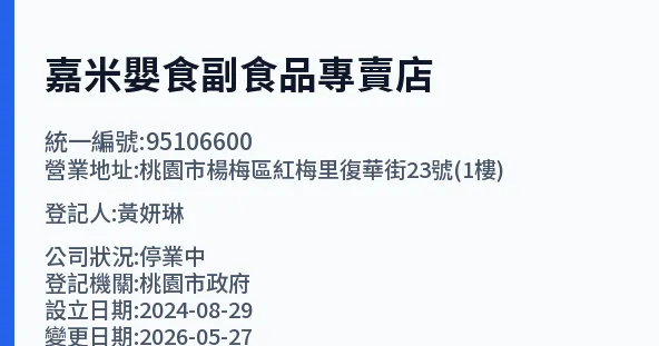 嘉米嬰食副食品專賣店的照片-統編 95106600(桃園市) 公司登記資料與營業項目詳細圖表