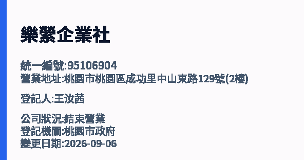 樂縈企業社的照片-統編 95106904(桃園市) 公司登記資料與營業項目詳細圖表