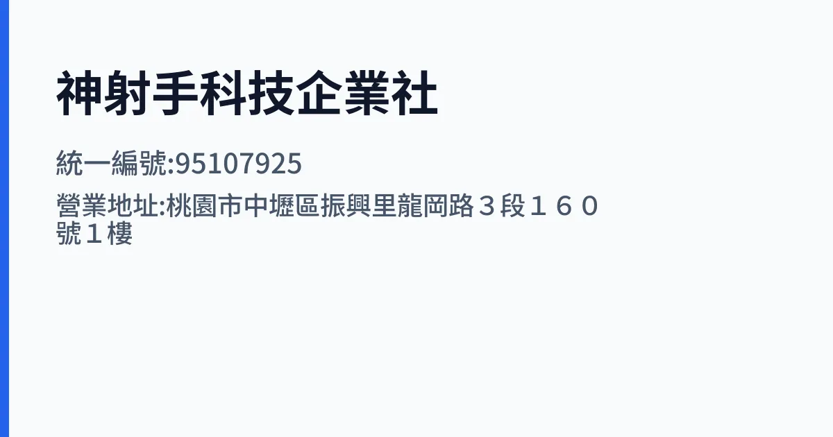神射手科技企業社 - 統編 95107925(桃園市) 公司登記資料與營業項目詳細圖表