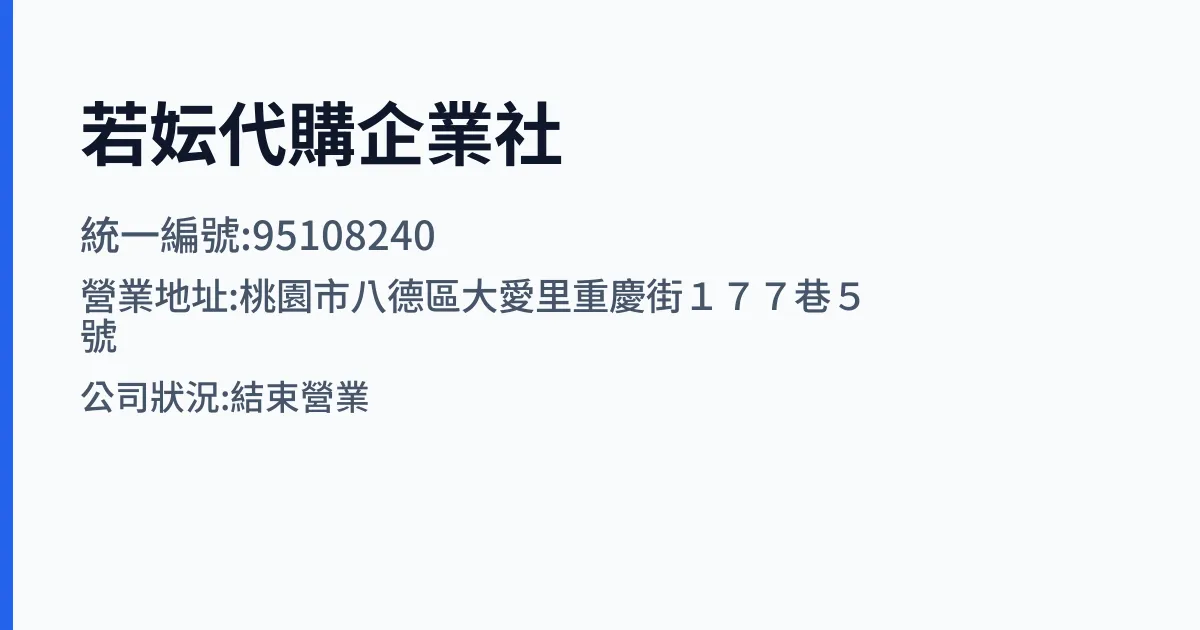 若妘代購企業社 - 統編 95108240(桃園市) 公司登記資料與營業項目詳細圖表