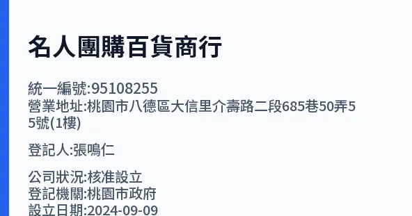 名人團購百貨商行的照片-統編 95108255(桃園市) 公司登記資料與營業項目詳細圖表