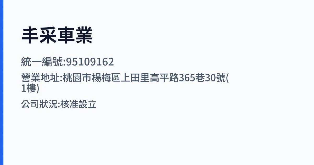 丰采車業 - 統編 95109162(桃園市) 公司登記資料與營業項目詳細圖表