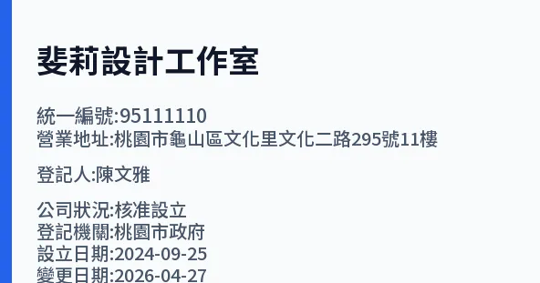 斐莉設計工作室的照片-統編 95111110(桃園市) 公司登記資料與營業項目詳細圖表