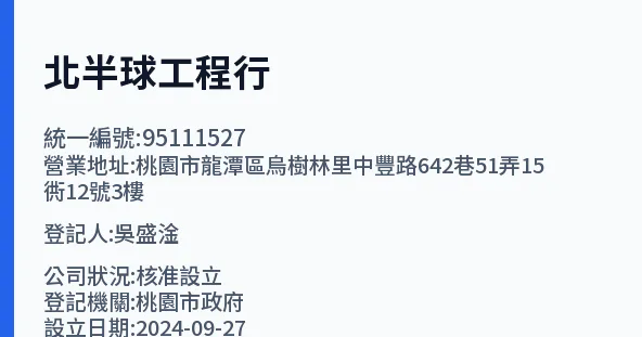 北半球工程行的照片-統編 95111527(桃園市) 公司登記資料與營業項目詳細圖表