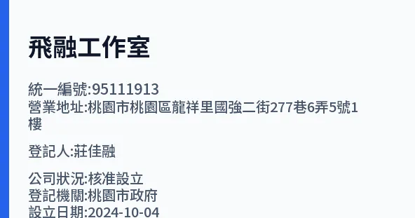 飛融工作室的照片-統編 95111913(桃園市) 公司登記資料與營業項目詳細圖表