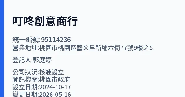 叮咚創意商行的照片-統編 95114236(桃園市) 公司登記資料與營業項目詳細圖表
