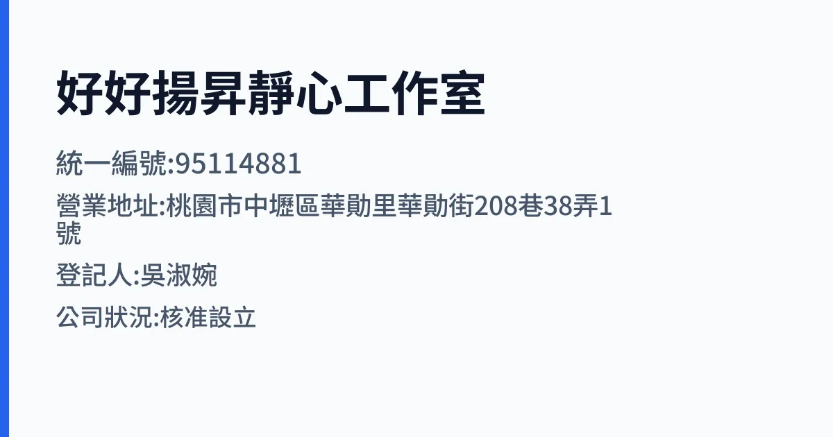 好好揚昇靜心工作室 - 統編 95114881(桃園市) 公司登記資料與營業項目詳細圖表