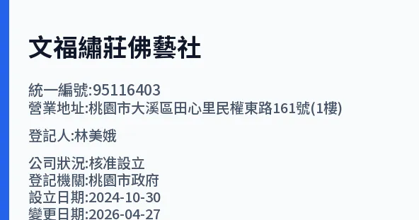 文福繡莊佛藝社的照片-統編 95116403(桃園市) 公司登記資料與營業項目詳細圖表